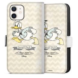 DeinDesign iPhone 12 Handy Klapph&uuml;lle Handyh&uuml;lle aus Kunst Leder wei&szlig; Flip Case Official Licensed Product Disney Donuld Duck Vintage Sideflip mit Lasche