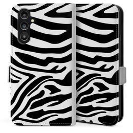 DeinDesign Galaxy A54 5G Handy Klapph&uuml;lle Handyh&uuml;lle aus Kunst Leder wei&szlig; Flip Case Black Muster Sideflip mit Lasche