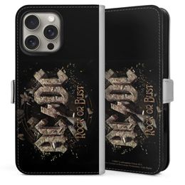 DeinDesign iPhone 16 Pro Handy Klapph&uuml;lle Handyh&uuml;lle aus Kunst Leder wei&szlig; Flip Case Rock Or Bust Official Licensed Product Acdc Sideflip mit Lasche