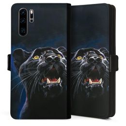 DeinDesign Huawei P30 Pro Handy Klapph&uuml;lle Handyh&uuml;lle aus Kunst Leder schwarz Flip Case Panther Animals Jungle Sideflip mit langer Lasche