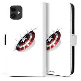 DeinDesign iPhone 11 Handy Klapph&uuml;lle Handyh&uuml;lle aus Kunst Leder wei&szlig; Flip Case Captain America Official Licensed Product Marvel Sideflip mit Lasche