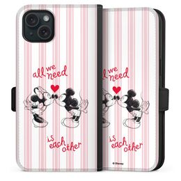 DeinDesign iPhone 15 Plus Handy Klapph&uuml;lle Handyh&uuml;lle aus Kunst Leder schwarz Flip Case Love Disney Sideflip mit Lasche