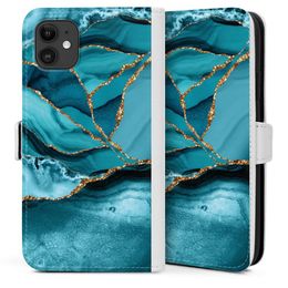 DeinDesign iPhone 11 Handy Klapph&uuml;lle Handyh&uuml;lle aus Kunst Leder wei&szlig; Flip Case Marble Gemstone Glitzer Sideflip mit Lasche