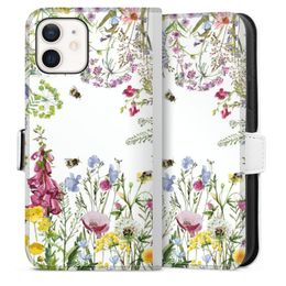 DeinDesign iPhone 12 Handy Klapph&uuml;lle Handyh&uuml;lle aus Kunst Leder wei&szlig; Flip Case Meadow Nature Flowers Sideflip mit Lasche