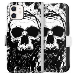 DeinDesign iPhone 12 Handy Klapph&uuml;lle Handyh&uuml;lle aus Kunst Leder wei&szlig; Flip Case Totenkopf Skulls Halloween Sideflip mit Lasche