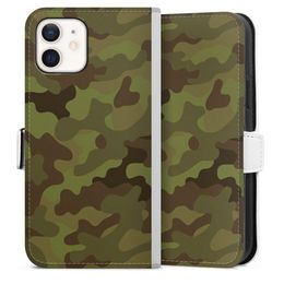 DeinDesign iPhone 12 Handy Klapph&uuml;lle Handyh&uuml;lle aus Kunst Leder wei&szlig; Flip Case Camouflage Tarnmuster Army Sideflip mit Lasche
