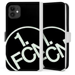 DeinDesign iPhone 11 Handy Klapph&uuml;lle Handyh&uuml;lle aus Kunst Leder wei&szlig; Flip Case Logo 1. Fcn 1. Fc N&uuml;rnberg Sideflip mit Lasche
