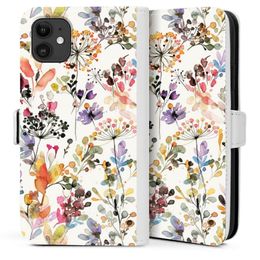 DeinDesign iPhone 11 Handy Klapph&uuml;lle Handyh&uuml;lle aus Kunst Leder wei&szlig; Flip Case Pastel Flower Muster Sideflip mit Lasche