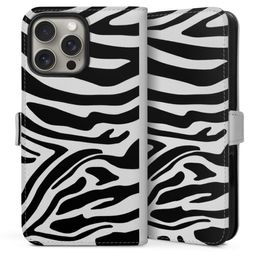DeinDesign iPhone 16 Pro Handy Klapph&uuml;lle Handyh&uuml;lle aus Kunst Leder wei&szlig; Flip Case Black Muster Sideflip mit Lasche