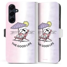 DeinDesign Galaxy A35 5G Handy Klapph&uuml;lle Handyh&uuml;lle aus Kunst Leder wei&szlig; Flip Case Snoopy Official Licensed Product Peanuts Sideflip mit Lasche