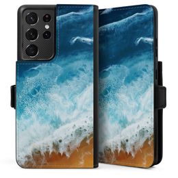 DeinDesign Galaxy S21 Ultra 5G Handy Klapph&uuml;lle Handyh&uuml;lle aus Kunst Leder schwarz Flip Case Summer Water Beach Sideflip mit Lasche