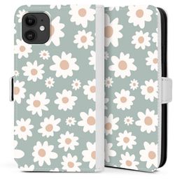 DeinDesign iPhone 11 Handy Klapph&uuml;lle Handyh&uuml;lle aus Kunst Leder wei&szlig; Flip Case Daisy Muster Flowers Sideflip mit Lasche