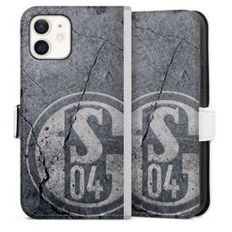 DeinDesign iPhone 12 Handy Klapph&uuml;lle Handyh&uuml;lle aus Kunst Leder wei&szlig; Flip Case Merchandise Fc Schalke 04 Concrete Sideflip mit Lasche