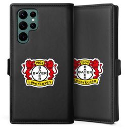 DeinDesign Galaxy S22 Ultra Handy Klapph&uuml;lle Handyh&uuml;lle aus Kunst Leder schwarz Flip Case Logo Bayer 04 Leverkusen Official Licensed Product Sideflip mit langer 