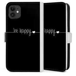 DeinDesign iPhone 11 Handy Klapph&uuml;lle Handyh&uuml;lle aus Kunst Leder wei&szlig; Flip Case Happiness Statement Sayings Sideflip mit Lasche