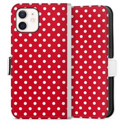DeinDesign iPhone 12 Handy Klapph&uuml;lle Handyh&uuml;lle aus Kunst Leder wei&szlig; Flip Case Retro Polka Dots Points Sideflip mit Lasche
