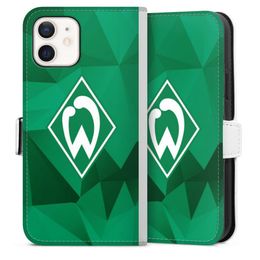 DeinDesign iPhone 12 Handy Klapph&uuml;lle Handyh&uuml;lle aus Kunst Leder wei&szlig; Flip Case Official Licensed Product Camouflage Sv Werder Bremen Sideflip mit Lasche