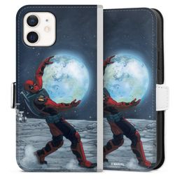 DeinDesign iPhone 12 Handy Klapph&uuml;lle Handyh&uuml;lle aus Kunst Leder wei&szlig; Flip Case Moon Marvel Deadpool Sideflip mit Lasche