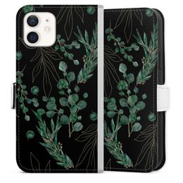 DeinDesign iPhone 12 Handy Klapph&uuml;lle Handyh&uuml;lle aus Kunst Leder wei&szlig; Flip Case Leaves Eukalyptus Nature Sideflip mit Lasche