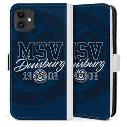 DeinDesign iPhone 11 Handy Klapph&uuml;lle Handyh&uuml;lle aus Kunst Leder wei&szlig; Flip Case Soccer Merchandise Msv Duisburg Sideflip mit Lasche