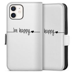 DeinDesign iPhone 12 Handy Klapph&uuml;lle Handyh&uuml;lle aus Kunst Leder wei&szlig; Flip Case Happiness Statement Motiv Ohne Hintergrund Sideflip mit Lasche