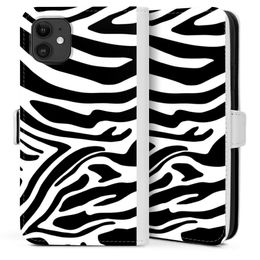 DeinDesign iPhone 11 Handy Klapph&uuml;lle Handyh&uuml;lle aus Kunst Leder wei&szlig; Flip Case Animal Look Zebra Animal Print Sideflip mit Lasche
