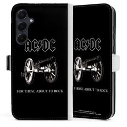 DeinDesign Galaxy A55 5G Handy Klapph&uuml;lle Handyh&uuml;lle aus Kunst Leder wei&szlig; Flip Case Music Acdc Merchandise Sideflip mit Lasche