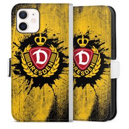 DeinDesign iPhone 12 Handy Klapph&uuml;lle Handyh&uuml;lle aus Kunst Leder wei&szlig; Flip Case Official Licensed Product Soccer Sg Dynamo Dresden Sideflip mit Lasche
