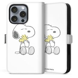 DeinDesign iPhone 16 Pro Max Handy Klapph&uuml;lle Handyh&uuml;lle aus Kunst Leder wei&szlig; Flip Case Snoopy Love Peanuts Sideflip mit Lasche