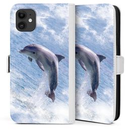 DeinDesign iPhone 11 Handy Klapph&uuml;lle Handyh&uuml;lle aus Kunst Leder wei&szlig; Flip Case Wale Ocean Dolphin Sideflip mit Lasche