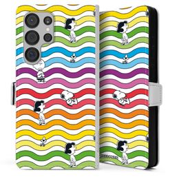 DeinDesign Galaxy S25 Ultra Handy Klapph&uuml;lle Handyh&uuml;lle aus Kunst Leder wei&szlig; Flip Case Snoopy Muster Peanuts Sideflip mit Lasche