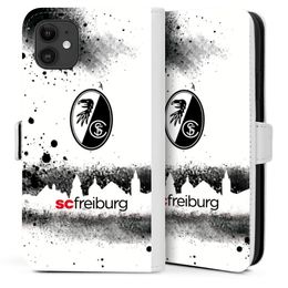 DeinDesign iPhone 11 Handy Klapph&uuml;lle Handyh&uuml;lle aus Kunst Leder wei&szlig; Flip Case Skyline Sc Freiburg Logo Sideflip mit Lasche