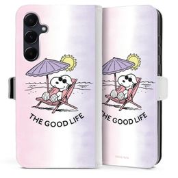 DeinDesign Galaxy A55 5G Handy Klapph&uuml;lle Handyh&uuml;lle aus Kunst Leder wei&szlig; Flip Case Snoopy Official Licensed Product Peanuts Sideflip mit Lasche