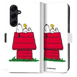 DeinDesign Galaxy A35 5G Handy Klapph&uuml;lle Handyh&uuml;lle aus Kunst Leder wei&szlig; Flip Case Snoopy Peanuts Official Licensed Product Sideflip mit Lasche
