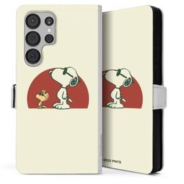 DeinDesign Galaxy S25 Ultra Handy Klapph&uuml;lle Handyh&uuml;lle aus Kunst Leder wei&szlig; Flip Case Snoopy Official Licensed Product Kindheit Sideflip mit Lasche