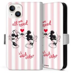 DeinDesign iPhone 14 Handy Klapph&uuml;lle Handyh&uuml;lle aus Kunst Leder wei&szlig; Flip Case Love Disney Sideflip mit Lasche