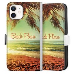 DeinDesign iPhone 12 Handy Klapph&uuml;lle Handyh&uuml;lle aus Kunst Leder wei&szlig; Flip Case Palm Tree Urlaub Beach Sideflip mit Lasche