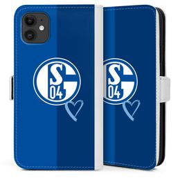 DeinDesign iPhone 11 Handy Klapph&uuml;lle Handyh&uuml;lle aus Kunst Leder wei&szlig; Flip Case Heart Schalke 04 Fc Schalke 04 Sideflip mit Lasche