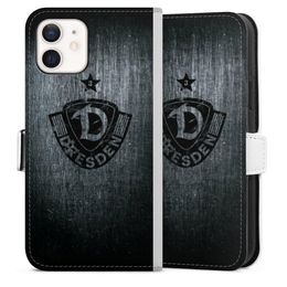 DeinDesign iPhone 12 Handy Klapph&uuml;lle Handyh&uuml;lle aus Kunst Leder wei&szlig; Flip Case Sg Dynamo Dresden Official Licensed Product Vintage Sideflip mit Lasche