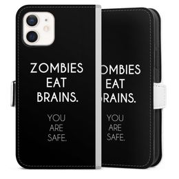 DeinDesign iPhone 12 Handy Klapph&uuml;lle Handyh&uuml;lle aus Kunst Leder wei&szlig; Flip Case Statement Funny Zombie Sideflip mit Lasche