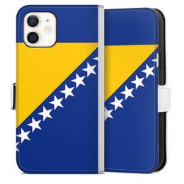 DeinDesign iPhone 12 Handy Klapph&uuml;lle Handyh&uuml;lle aus Kunst Leder wei&szlig; Flip Case Bosnia Flag Sideflip mit Lasche
