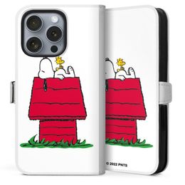 DeinDesign iPhone 16 Pro Max Handy Klapph&uuml;lle Handyh&uuml;lle aus Kunst Leder wei&szlig; Flip Case Snoopy Peanuts Official Licensed Product Sideflip mit Lasche