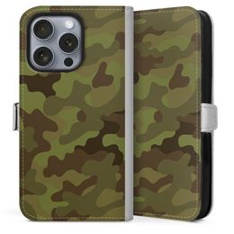 DeinDesign iPhone 16 Pro Max Handy Klapph&uuml;lle Handyh&uuml;lle aus Kunst Leder wei&szlig; Flip Case Army Tarnmuster Camouflage Sideflip mit Lasche
