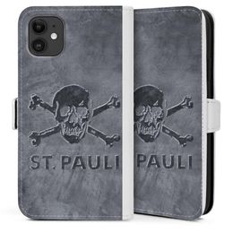 DeinDesign iPhone 11 Handy Klapph&uuml;lle Handyh&uuml;lle aus Kunst Leder wei&szlig; Flip Case Logo Fc St. Pauli Concrete Sideflip mit Lasche