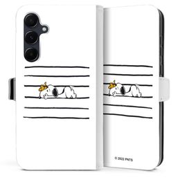 DeinDesign Galaxy A55 5G Handy Klapph&uuml;lle Handyh&uuml;lle aus Kunst Leder wei&szlig; Flip Case Snoopy Dog Peanuts Sideflip mit Lasche