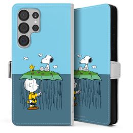 DeinDesign Galaxy S25 Ultra Handy Klapph&uuml;lle Handyh&uuml;lle aus Kunst Leder wei&szlig; Flip Case Peanuts Children Snoopy Sideflip mit Lasche