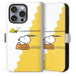 DeinDesign iPhone 16 Pro Max Handy Klapph&uuml;lle Handyh&uuml;lle aus Kunst Leder wei&szlig; Flip Case Snoopy Peanuts Children Sideflip mit Lasche