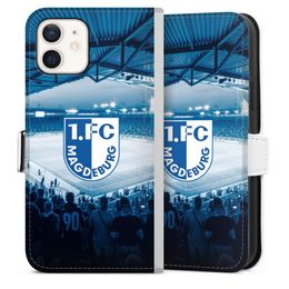 DeinDesign iPhone 12 Handy Klapph&uuml;lle Handyh&uuml;lle aus Kunst Leder wei&szlig; Flip Case Stadium 1. Fcm 1. Fc Magdeburg Sideflip mit Lasche