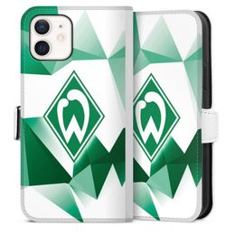 DeinDesign iPhone 12 Handy Klapph&uuml;lle Handyh&uuml;lle aus Kunst Leder wei&szlig; Flip Case Tarnmuster Official Licensed Product Sv Werder Bremen Sideflip mit Lasche