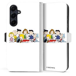 DeinDesign Galaxy A35 5G Handy Klapph&uuml;lle Handyh&uuml;lle aus Kunst Leder wei&szlig; Flip Case Merchandise Kindheit Peanuts Sideflip mit Lasche